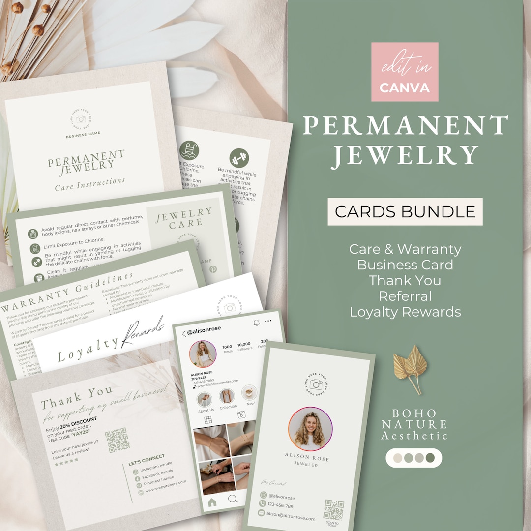 Permanent Jewelry Business Card Bundle With Permanent Jewelry Care and ...