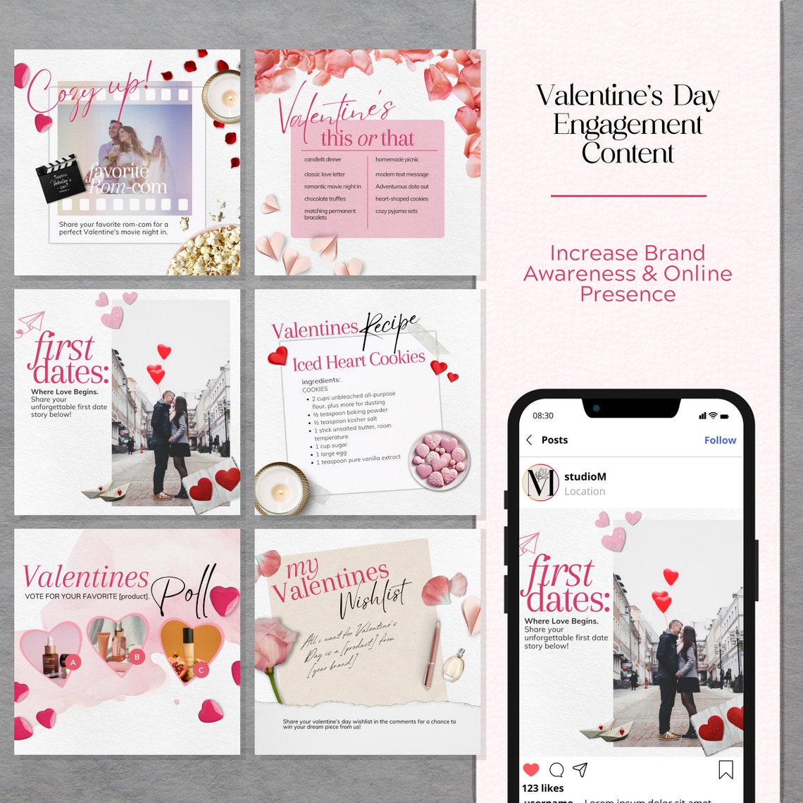 Valentines Day Instagram Posts Canva Template With Captions - Etsy