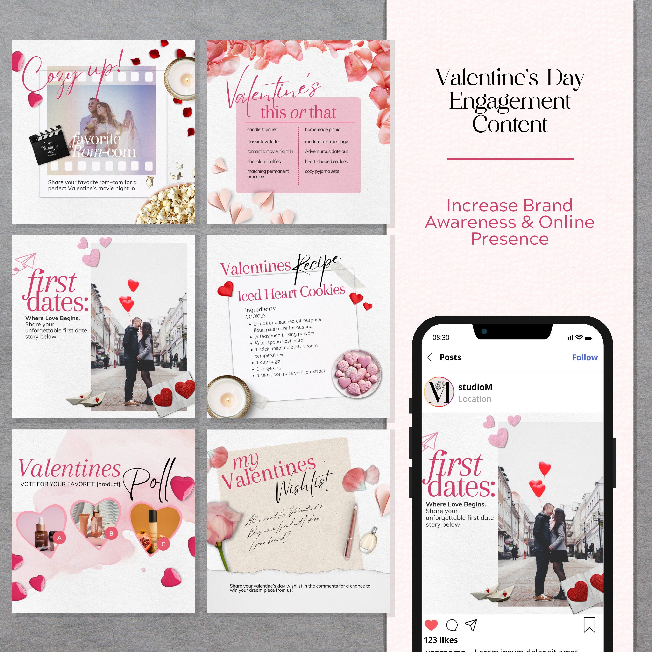Valentines Day Instagram Posts Canva Template With Captions, Engagement ...