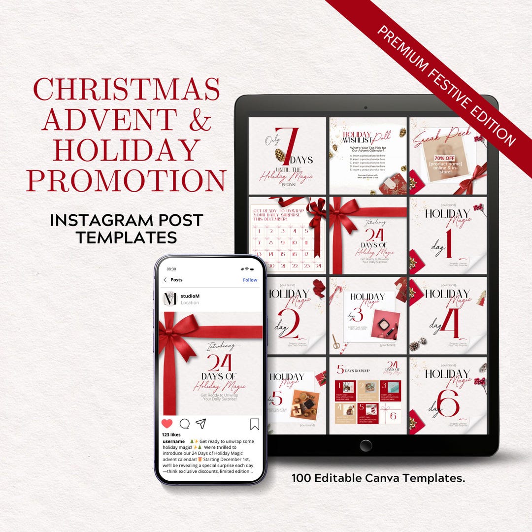 Christmas Instagram Post Templates, Advent Calendar Instagram, Holiday ...