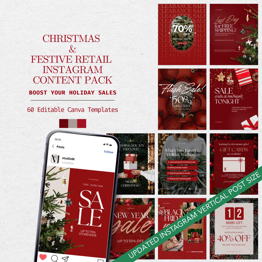 Christmas Instagram Templates for Retail, Canva Holiday Social Media ...