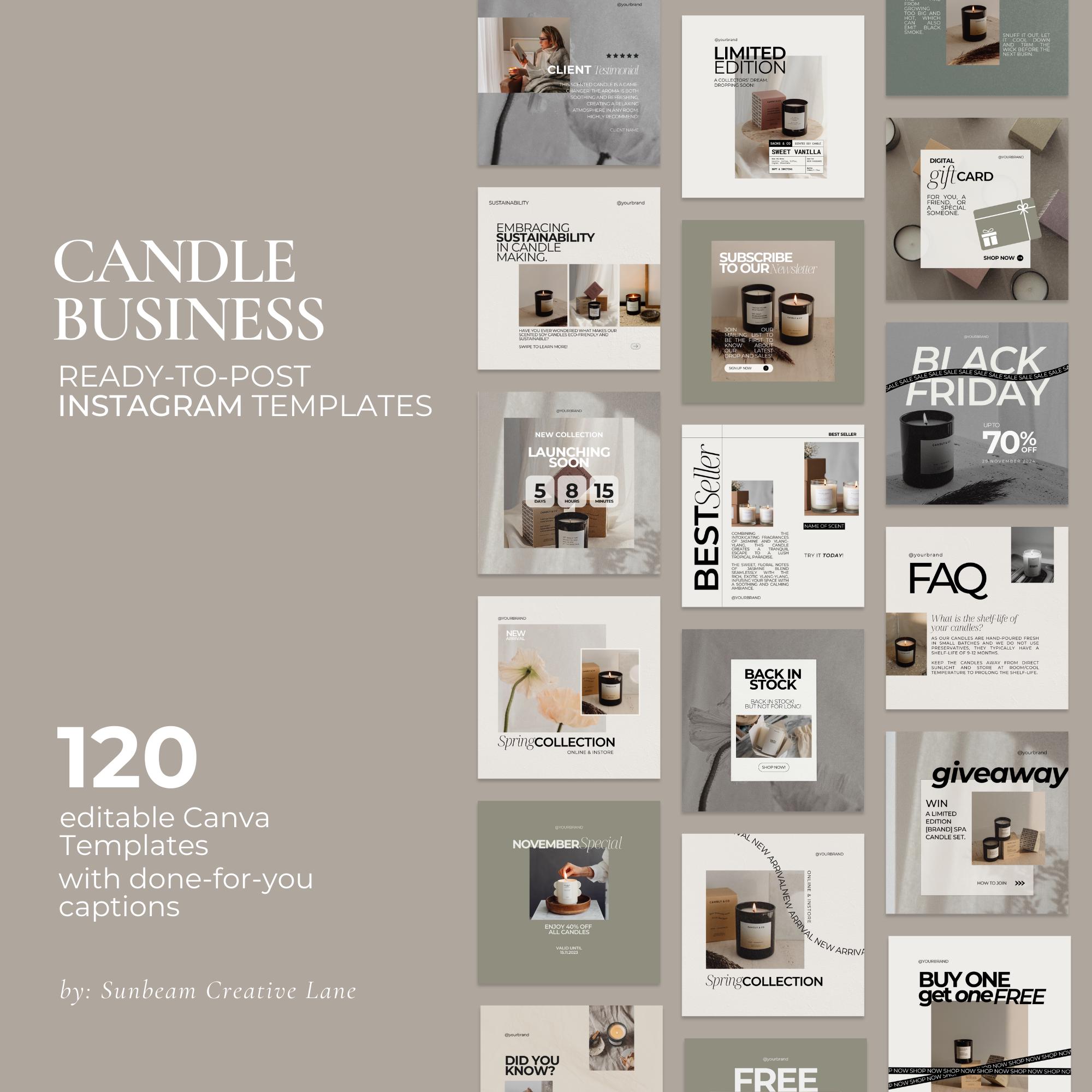 Candle Instagram Template and Caption Bundle, Canva Social Media ...