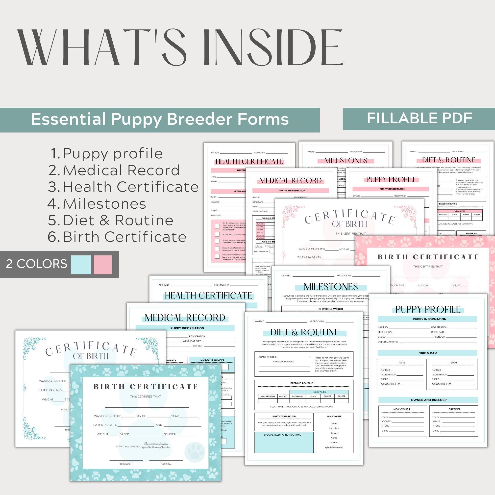 Fillable Breeder Puppy Pack With Puppy Medical Record, Puppy Profile ...