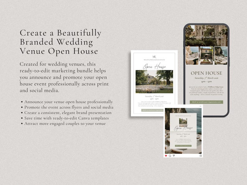 Wedding Venue Open House Marketing Bundle, Editable Canva Templates - Etsy