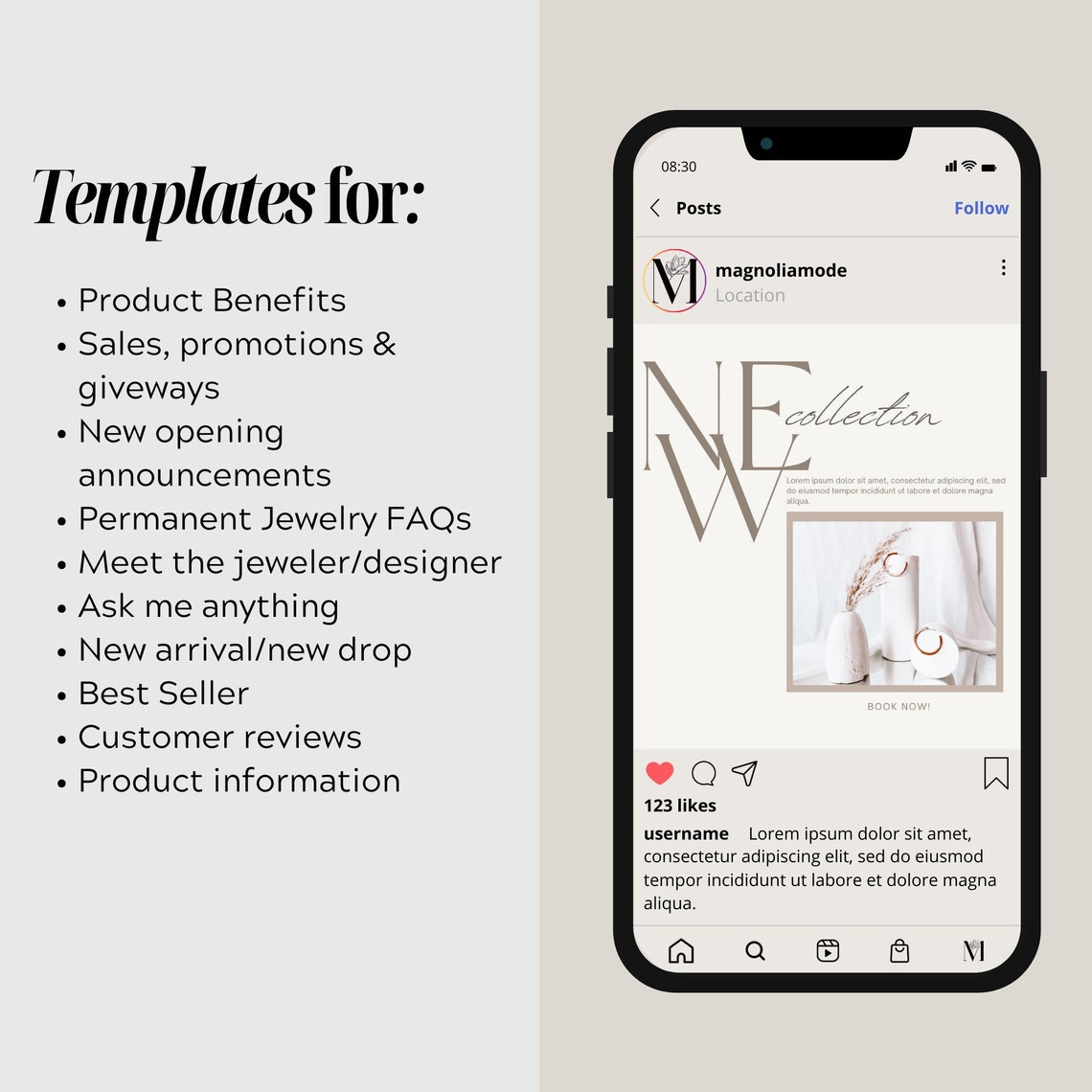 Editable Instagram Posts for Permanent Jewelry | Canva Social Media ...