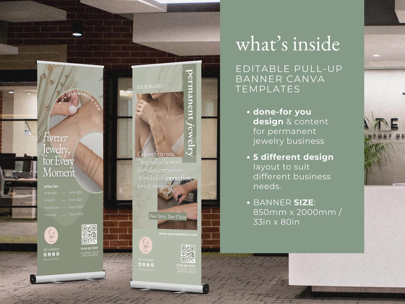 Permanent Jewelry Retractable Banner Template for Price List, Branding ...