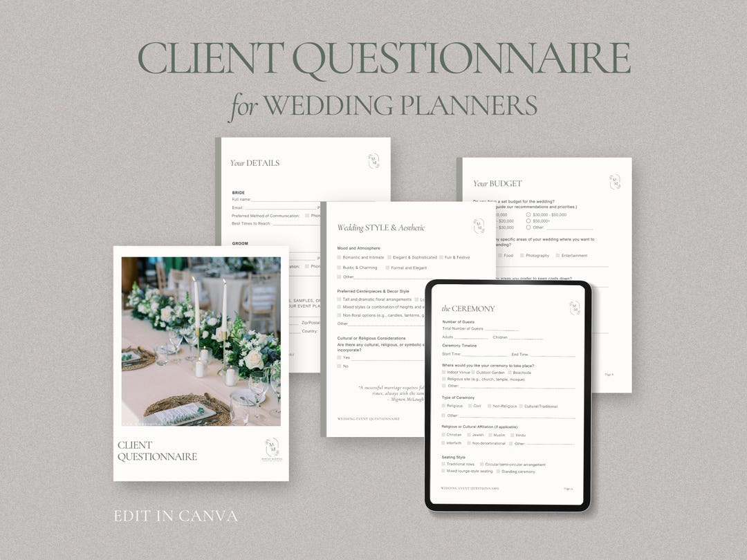 Wedding Planner Client Questionnaire Template, Wedding Client ...