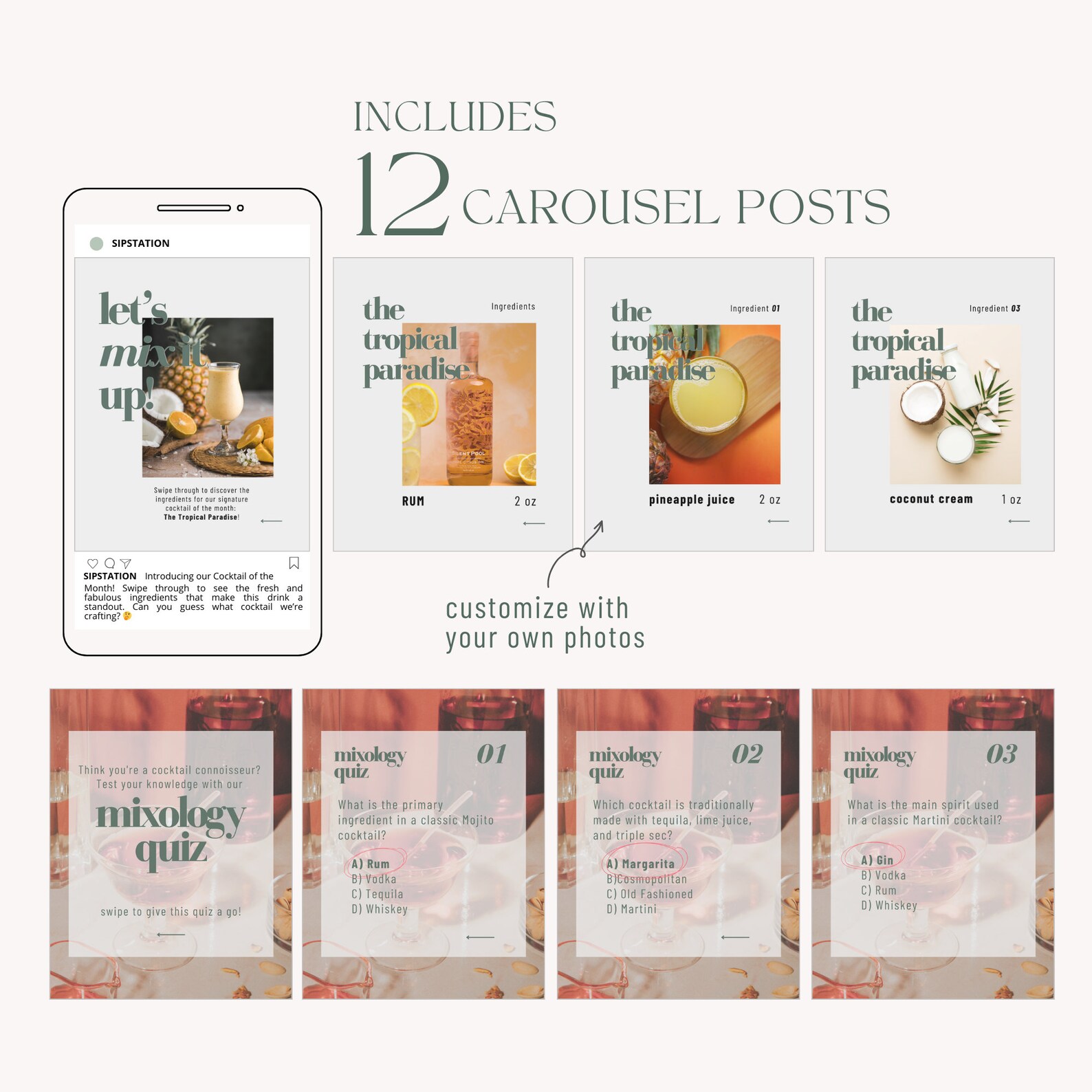 Mobile Bar Instagram Templates, Bar Tender Social Media Template, Canva ...