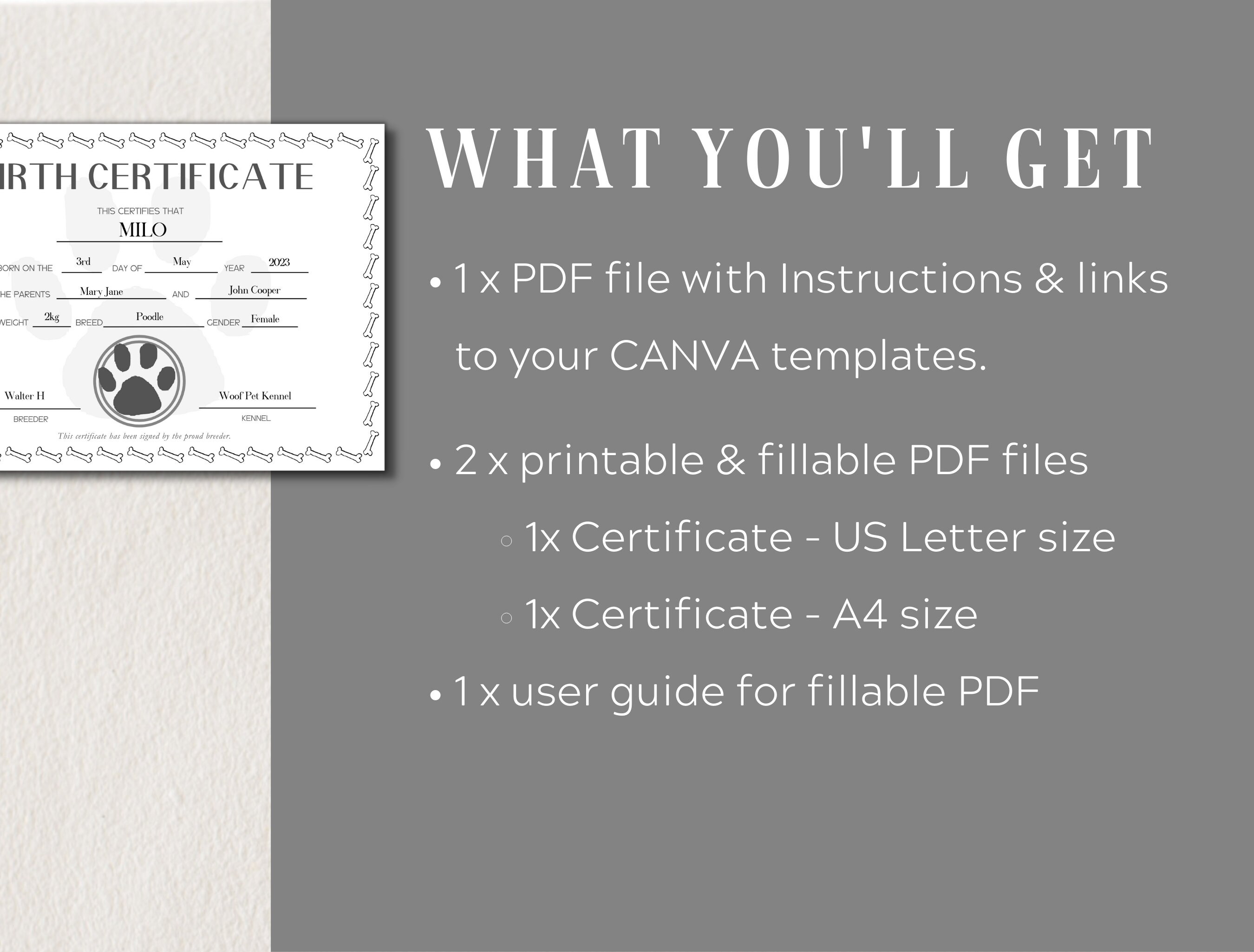 Minimalist Puppy Birth Certificate Printable Dog Birth Certificate ...