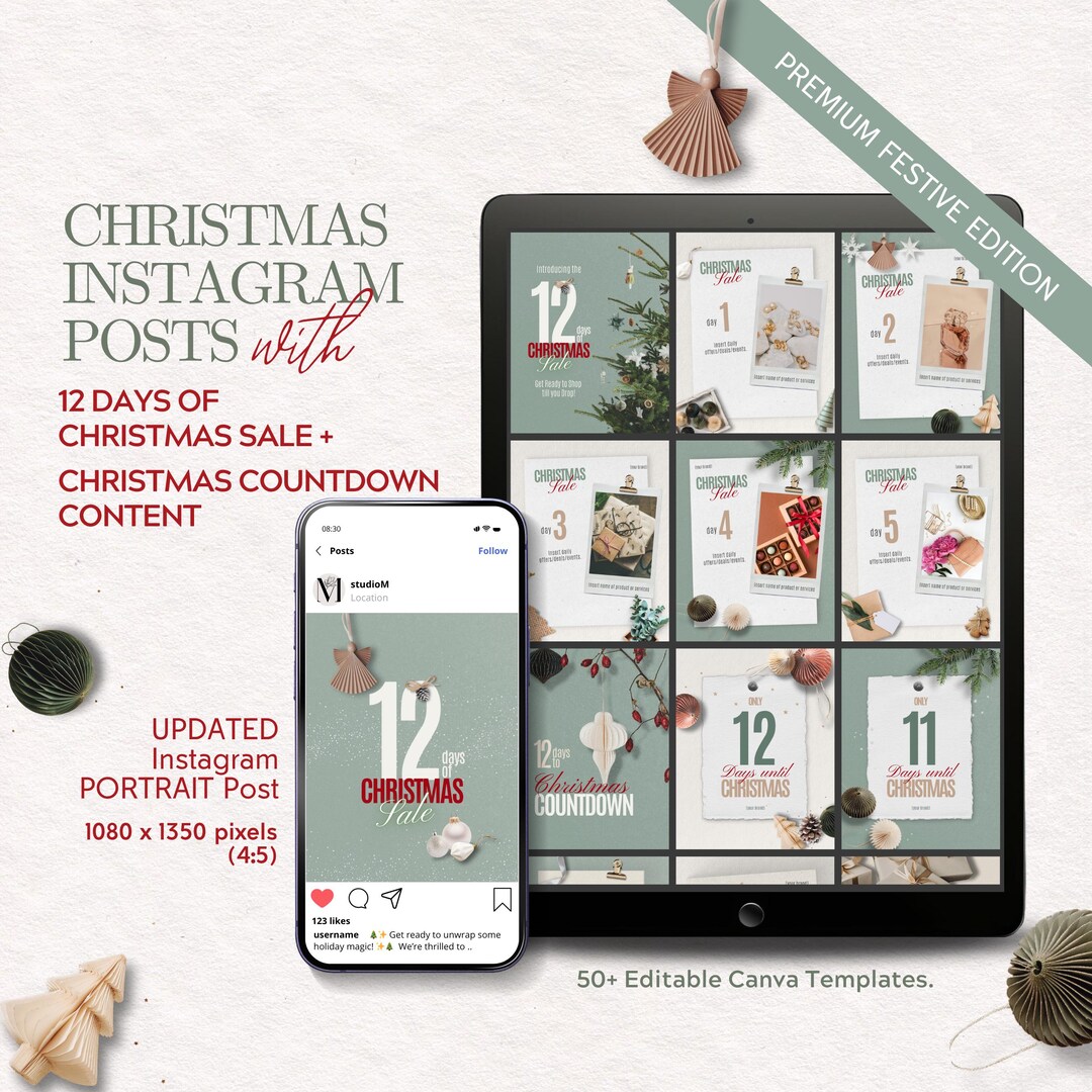 12 Days of Christmas Instagram Templates for Retail Shops, Editable ...