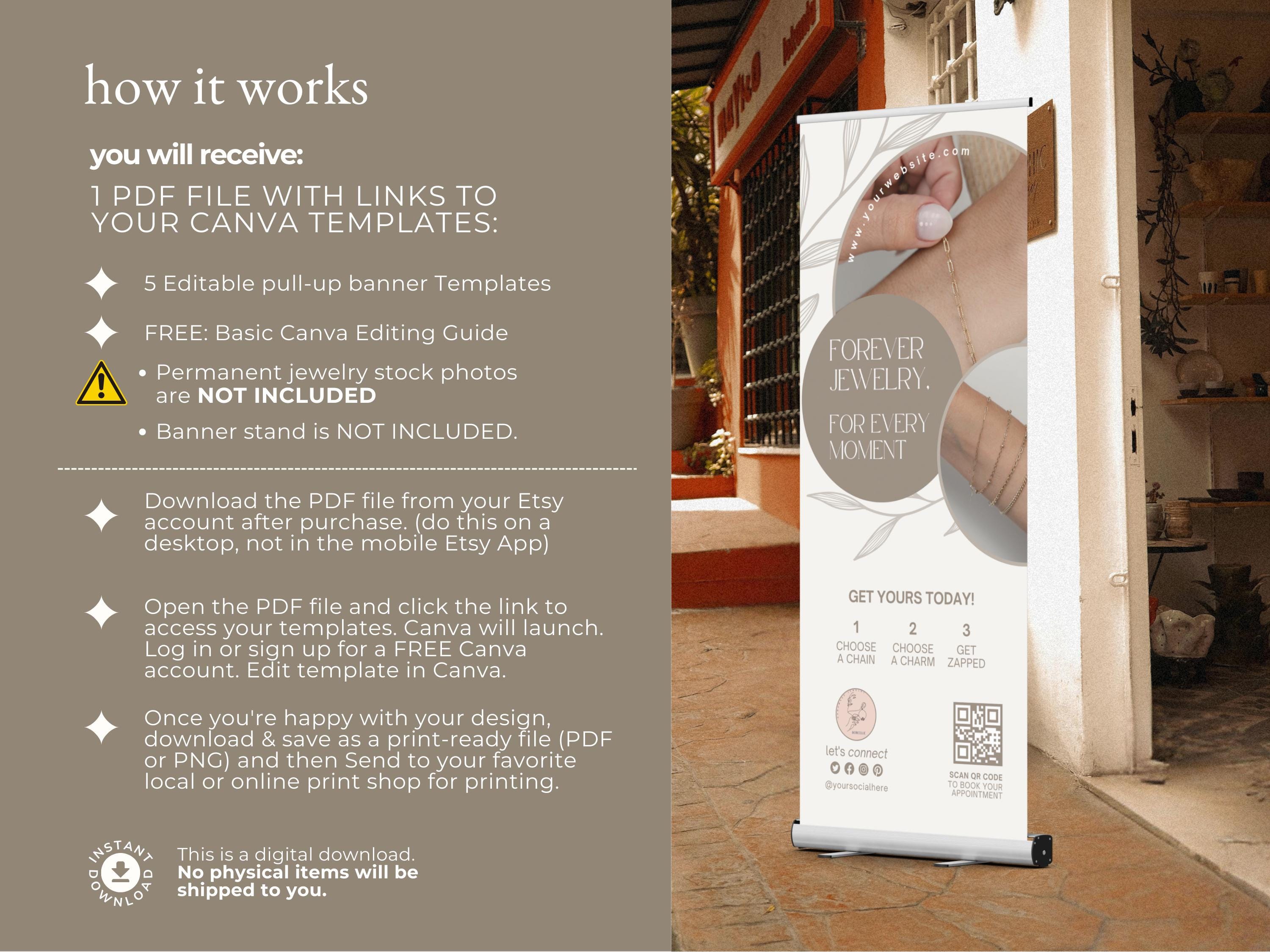Permanent Jewelry Retractable Banner With Price List, Branding, Pop up ...