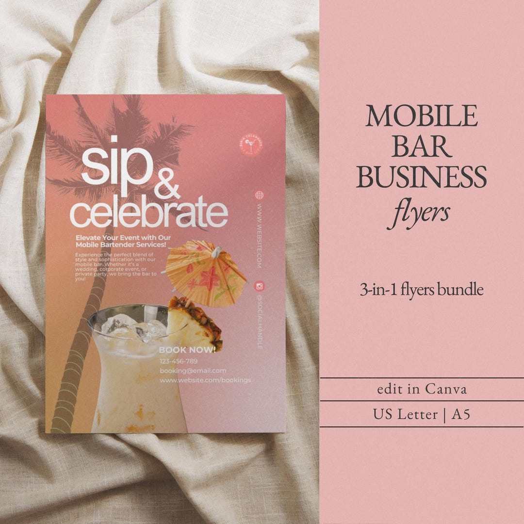 Mobile Bar Business Flyer Bundle, Canva Flyer Template, Mobile ...
