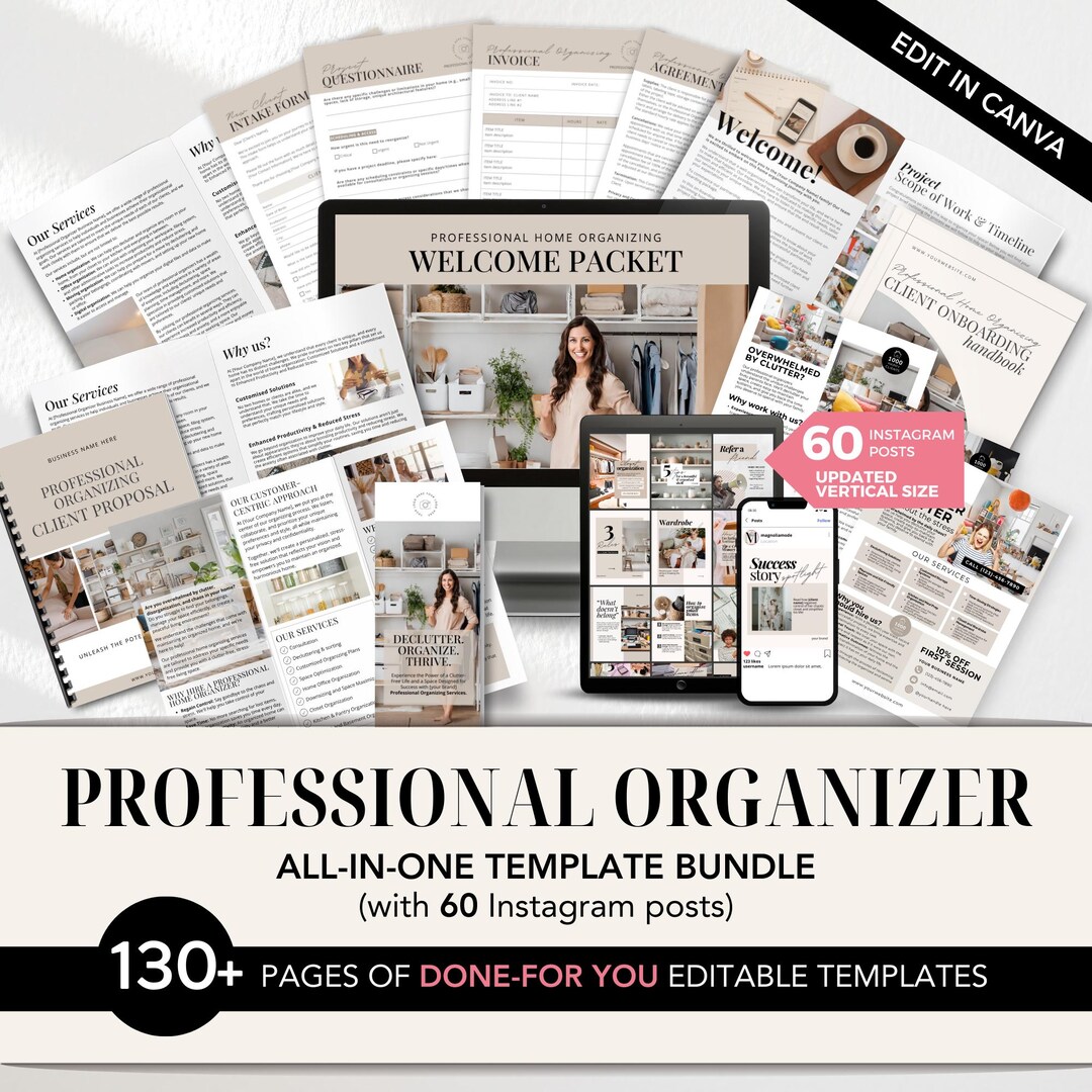 Professional Organizing Business Template Bundle With Instagram Posts for Home Organization ...