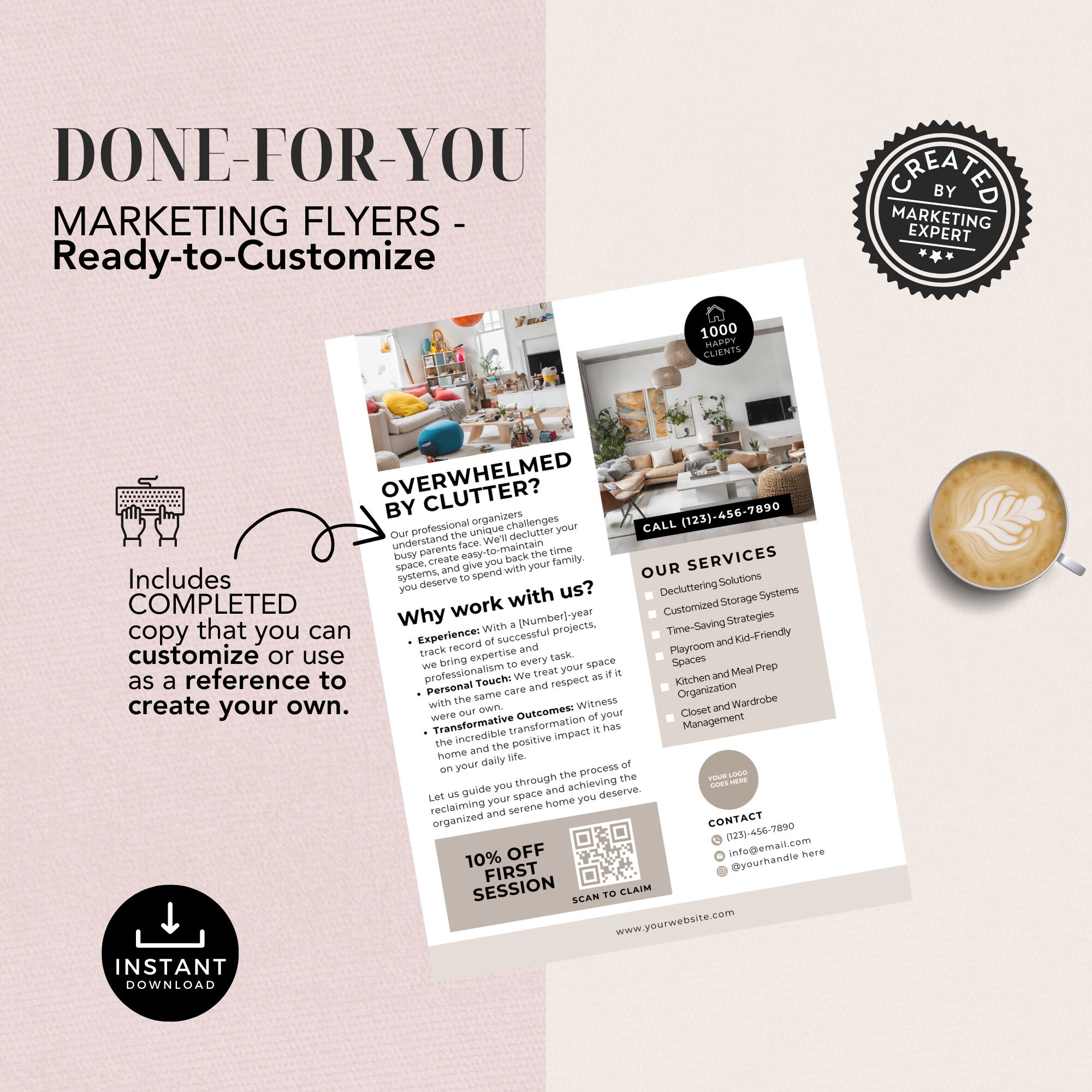 Home Organizer Flyer Bundle, Editable Canva Flyer Template, Marketing ...