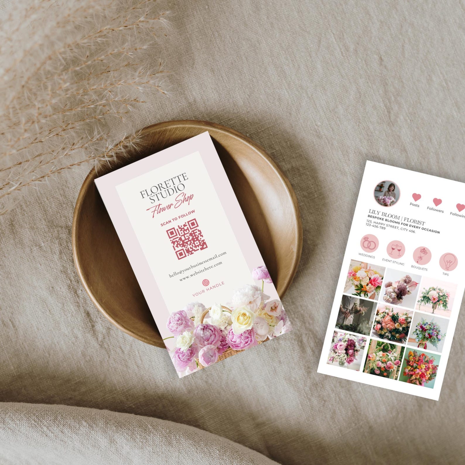Vertical Florist Instagram Business Card With QR Code, Canva Floral ...
