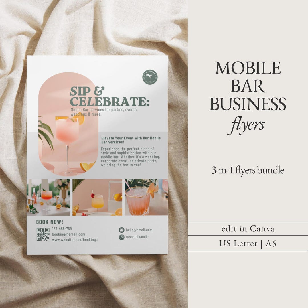 Mobile Bar Business Flyer Bundle, Canva Flyer Template, Mobile ...