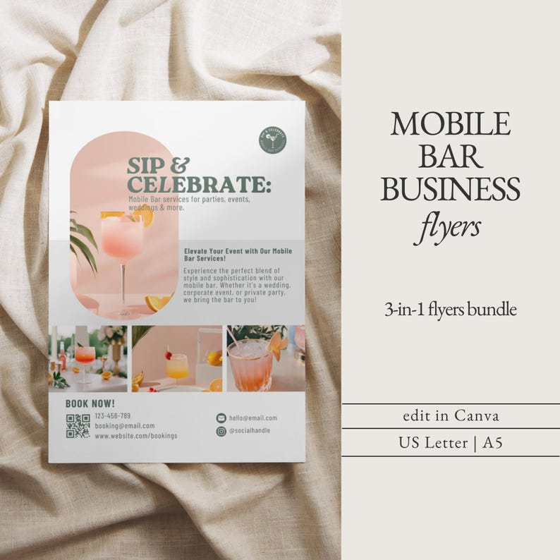 Mobile Bar Business Flyer Bundle, Canva Flyer Template, Mobile ...