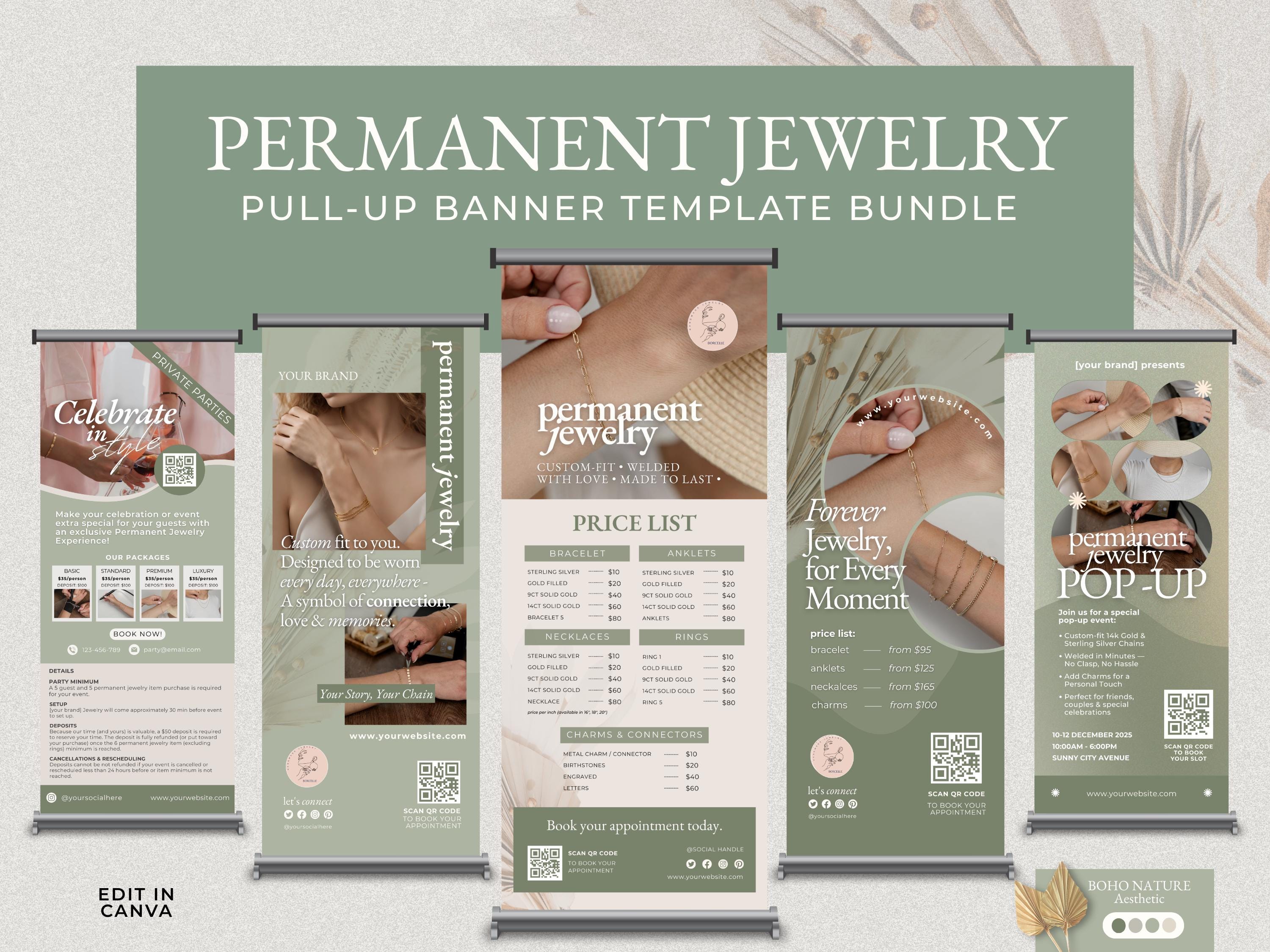Permanent Jewelry Retractable Banner Template for Price List, Branding ...