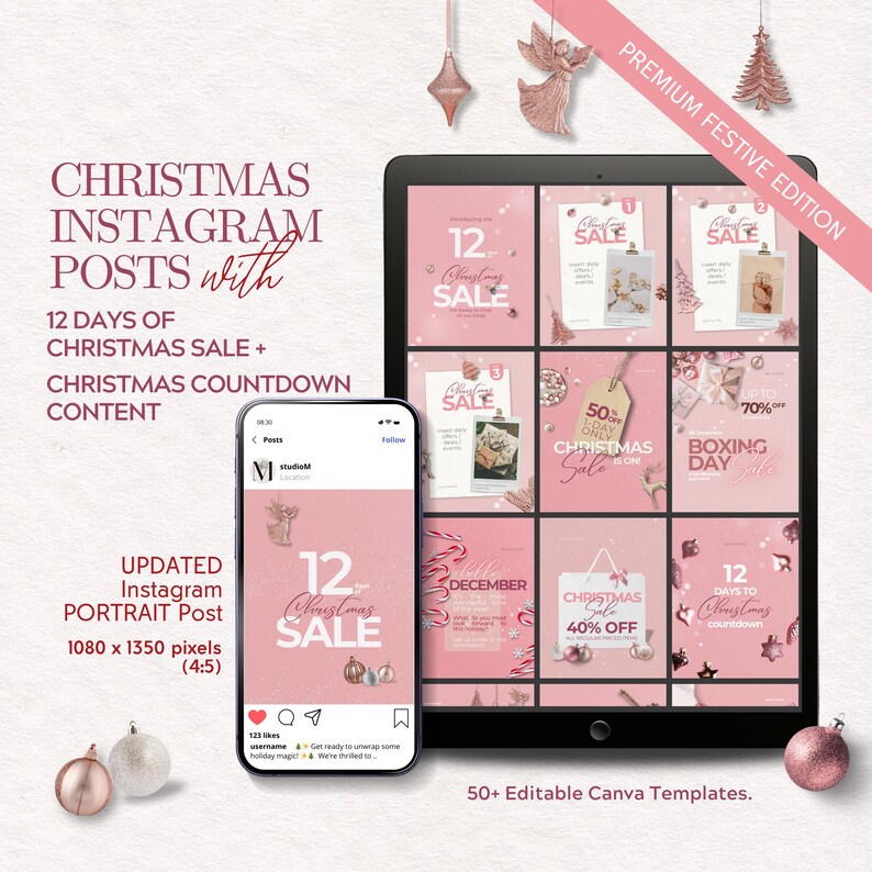 12 Days of Christmas Instagram Templates for Retail Shops, Editable ...