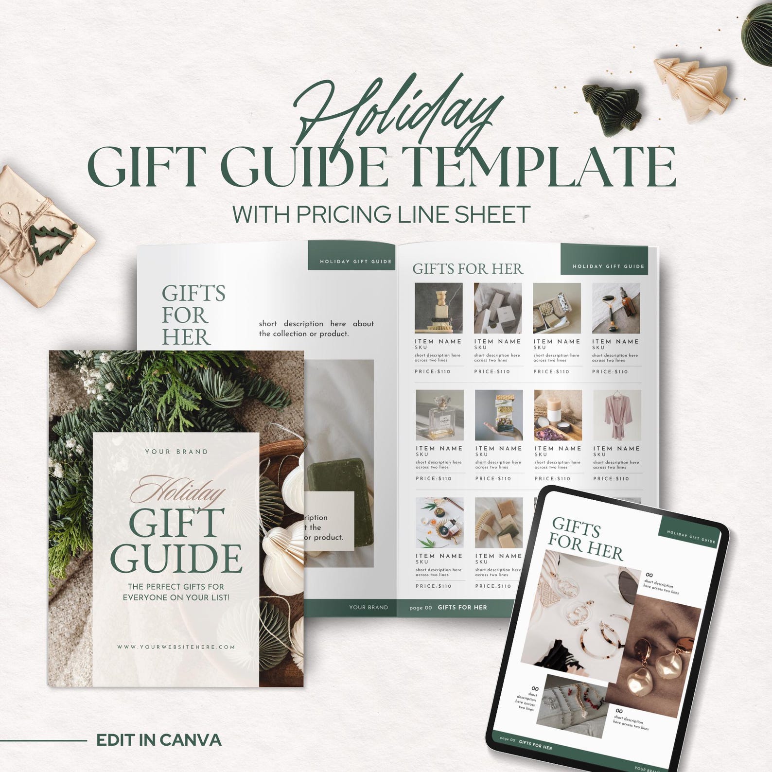 Holiday Gift Guide Canva Template, Christmas Product Catalog, Canva ...
