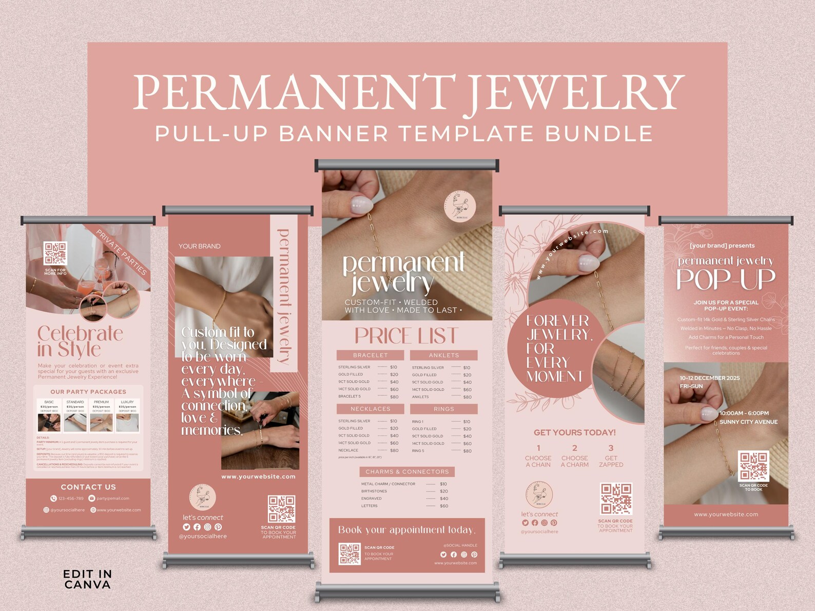 Permanent Jewelry Retractable Banner With Price List, Branding, Pop up ...