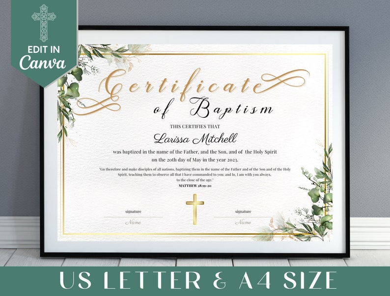 Editable Baptism Certificate Template Certificate of Baptism - Etsy