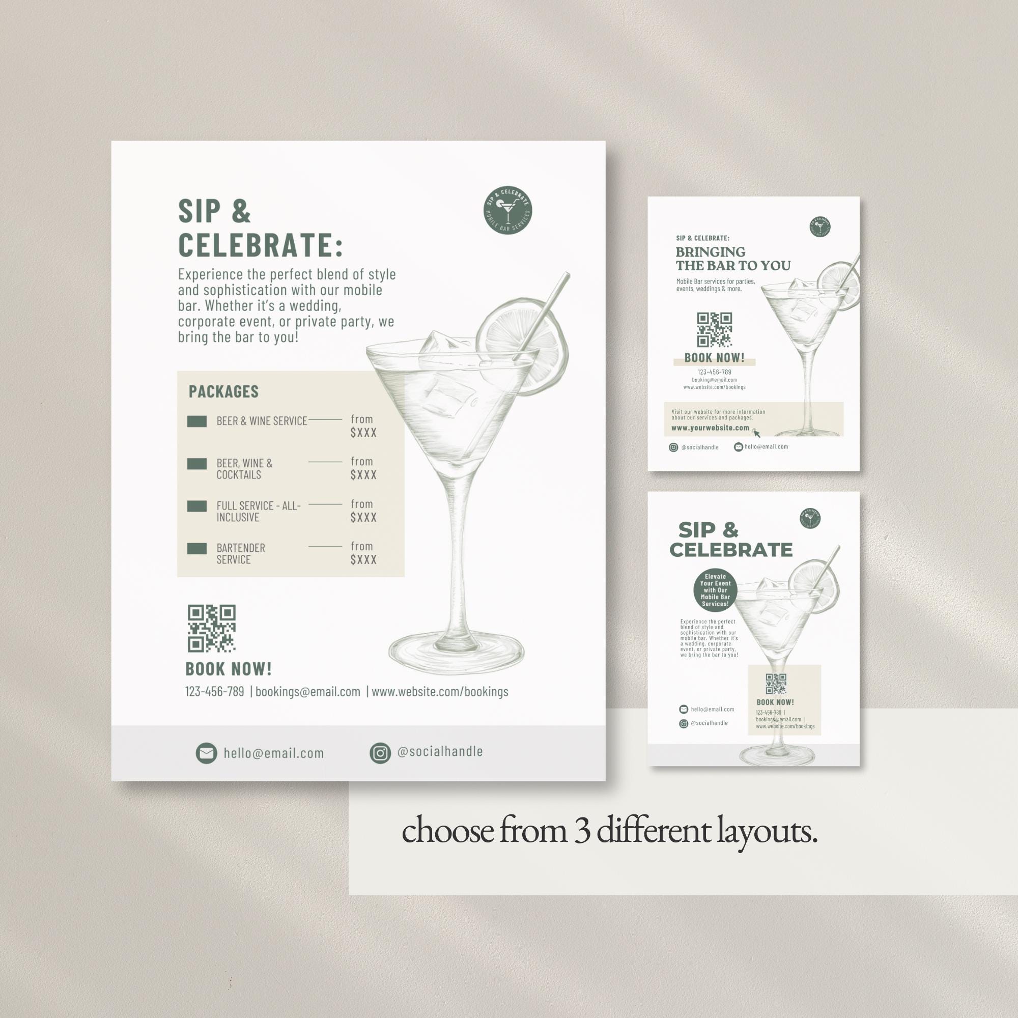 Mobile Bartender Flyer Bundle, Editable Canva Templates, Mobile ...