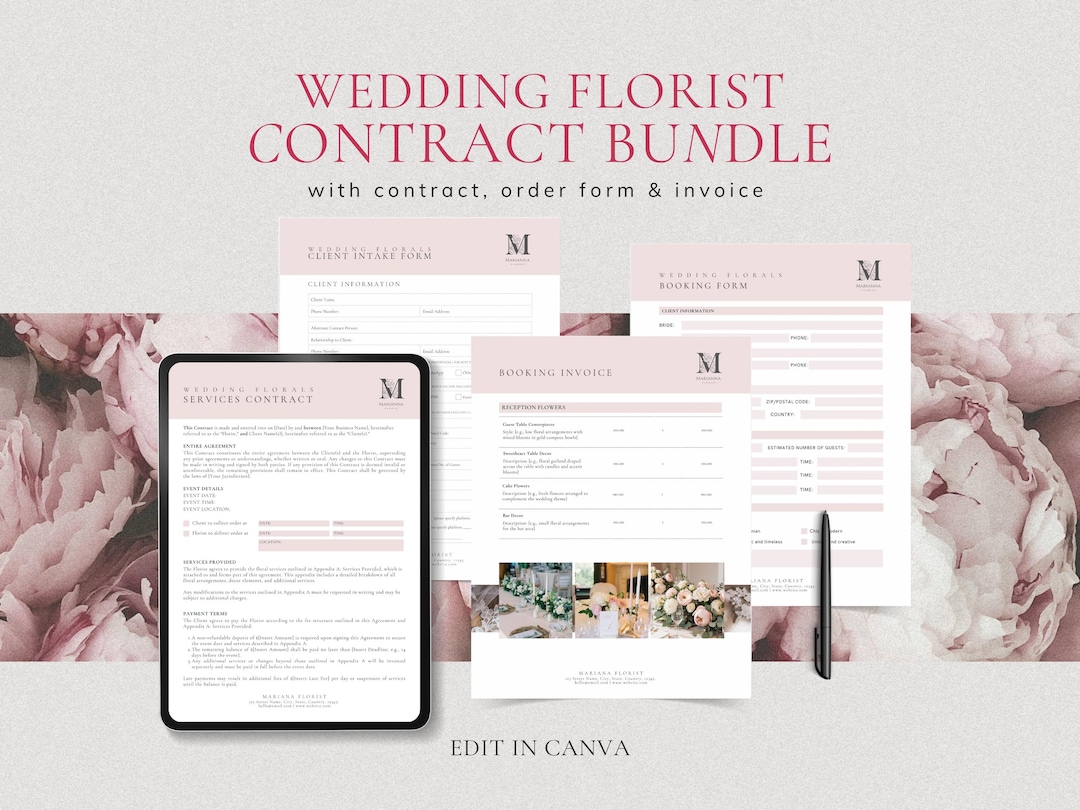 Wedding Florist Contract Template, Editable Canva Template, Flower ...