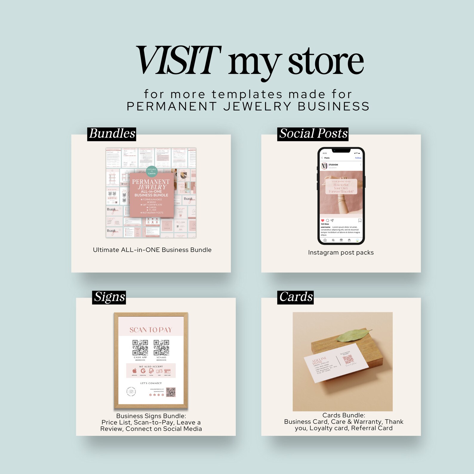 Pink Permanent Jewelry Business Card, Instagram Business Card Template ...
