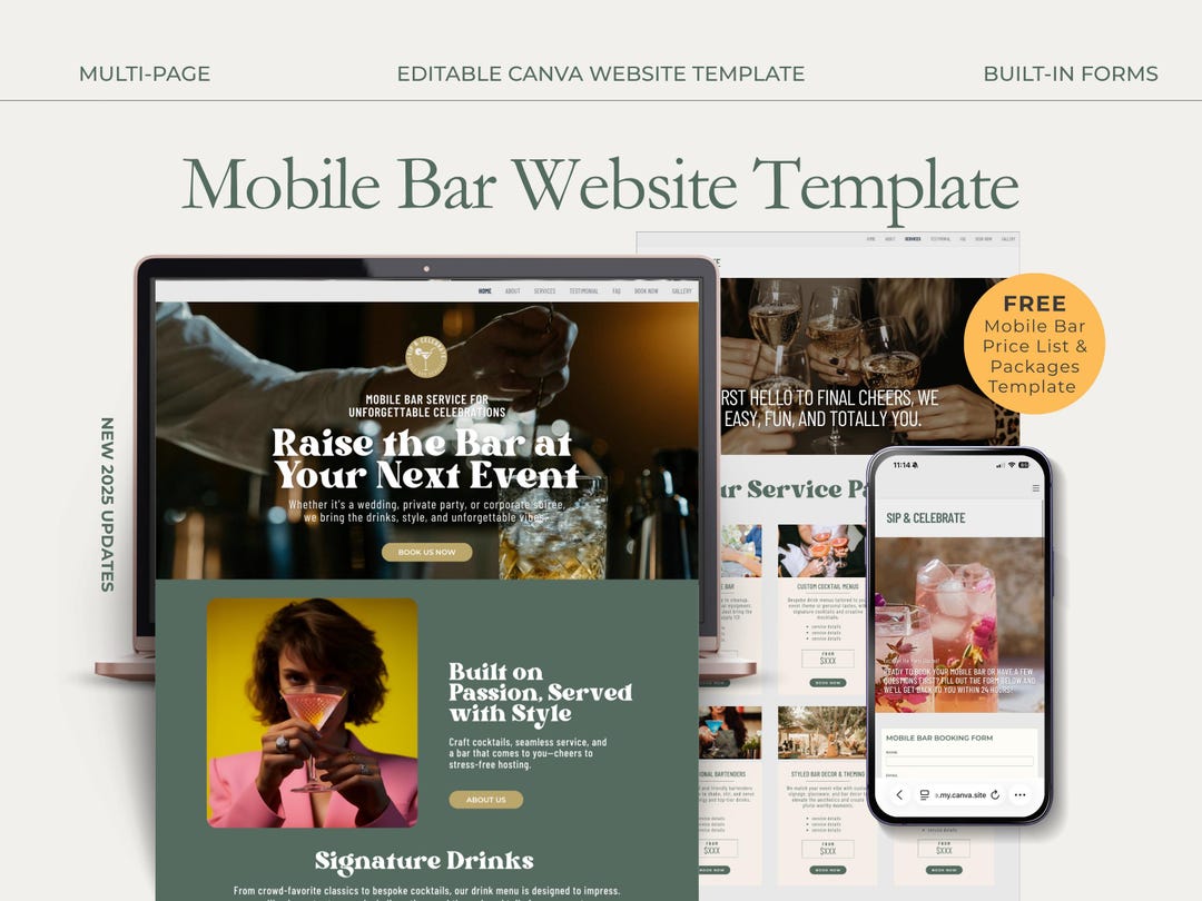 Mobile Bar Canva Website With Booking Form, Multi Page Website Template ...