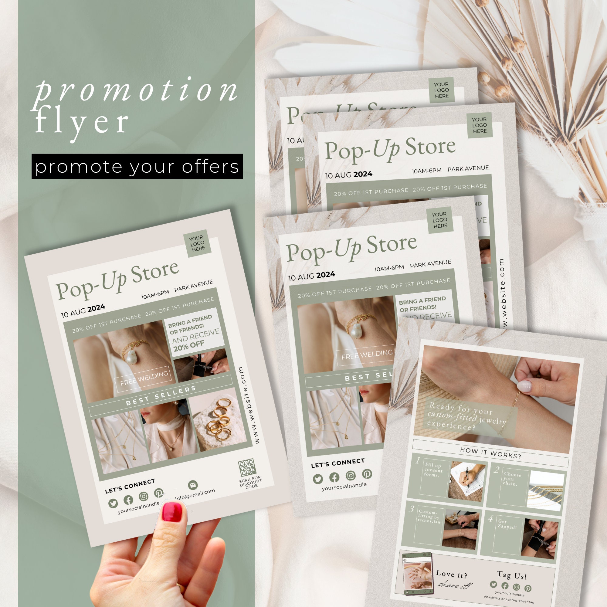 BOHO Permanent Jewelry Marketing Flyer Bundle, Permanent Jewelry Pop up ...