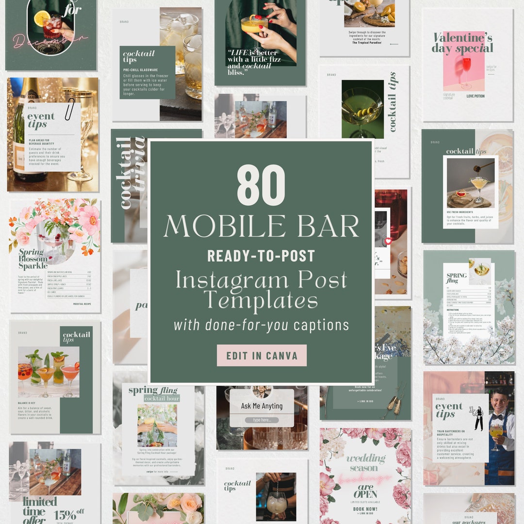 Mobile Bar Instagram Templates, Bar Tender Social Media Template, Canva ...
