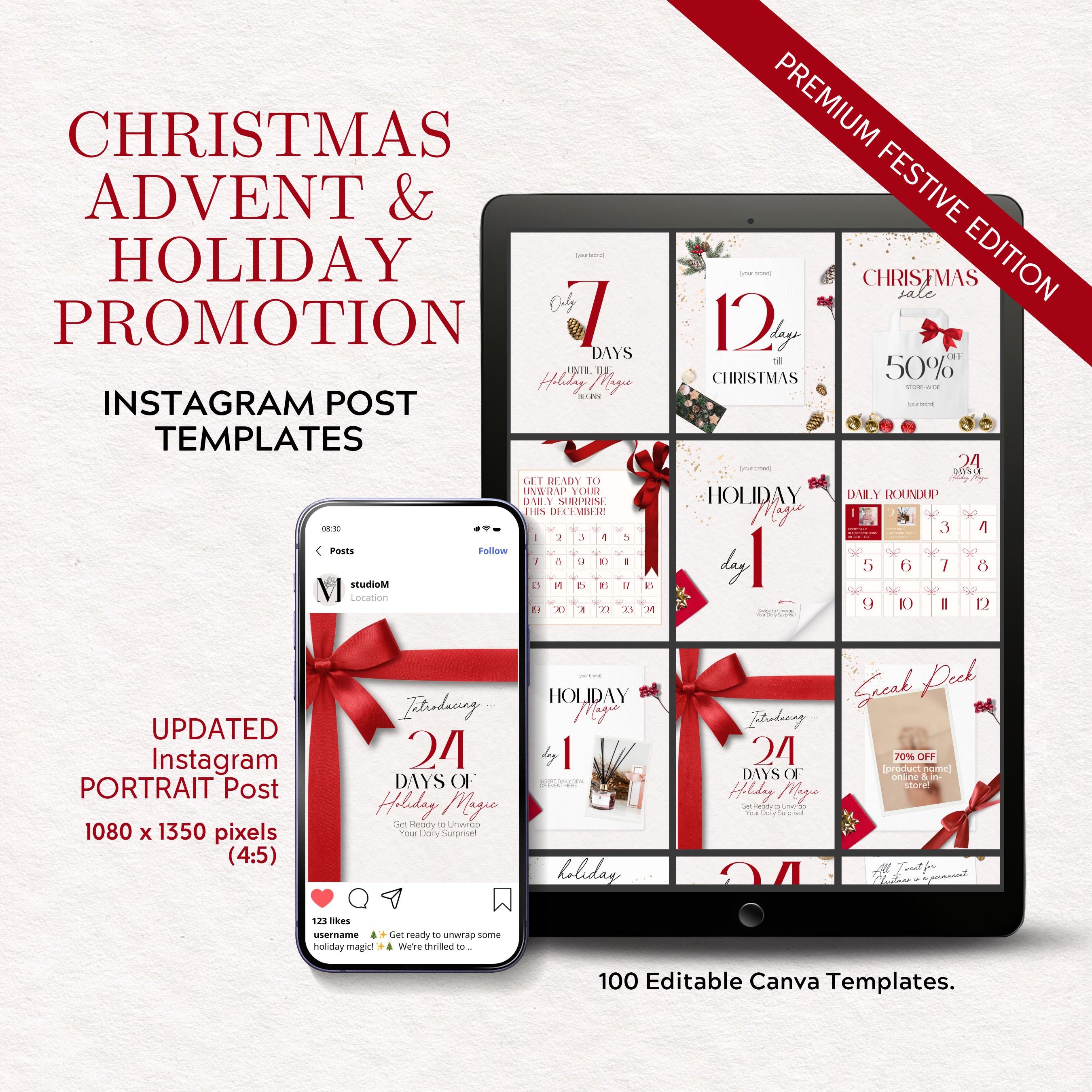 Christmas Instagram Post Templates, Advent Calendar Instagram, Holiday ...