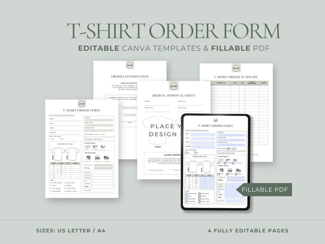 T Shirt Order Form Digital Template, Canva Form Template and Fillable ...