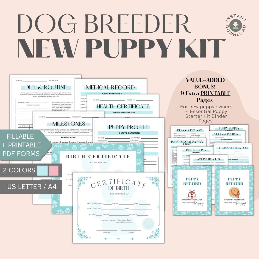Fillable Breeder Puppy Pack With Puppy Medical Record, Puppy Profile ...