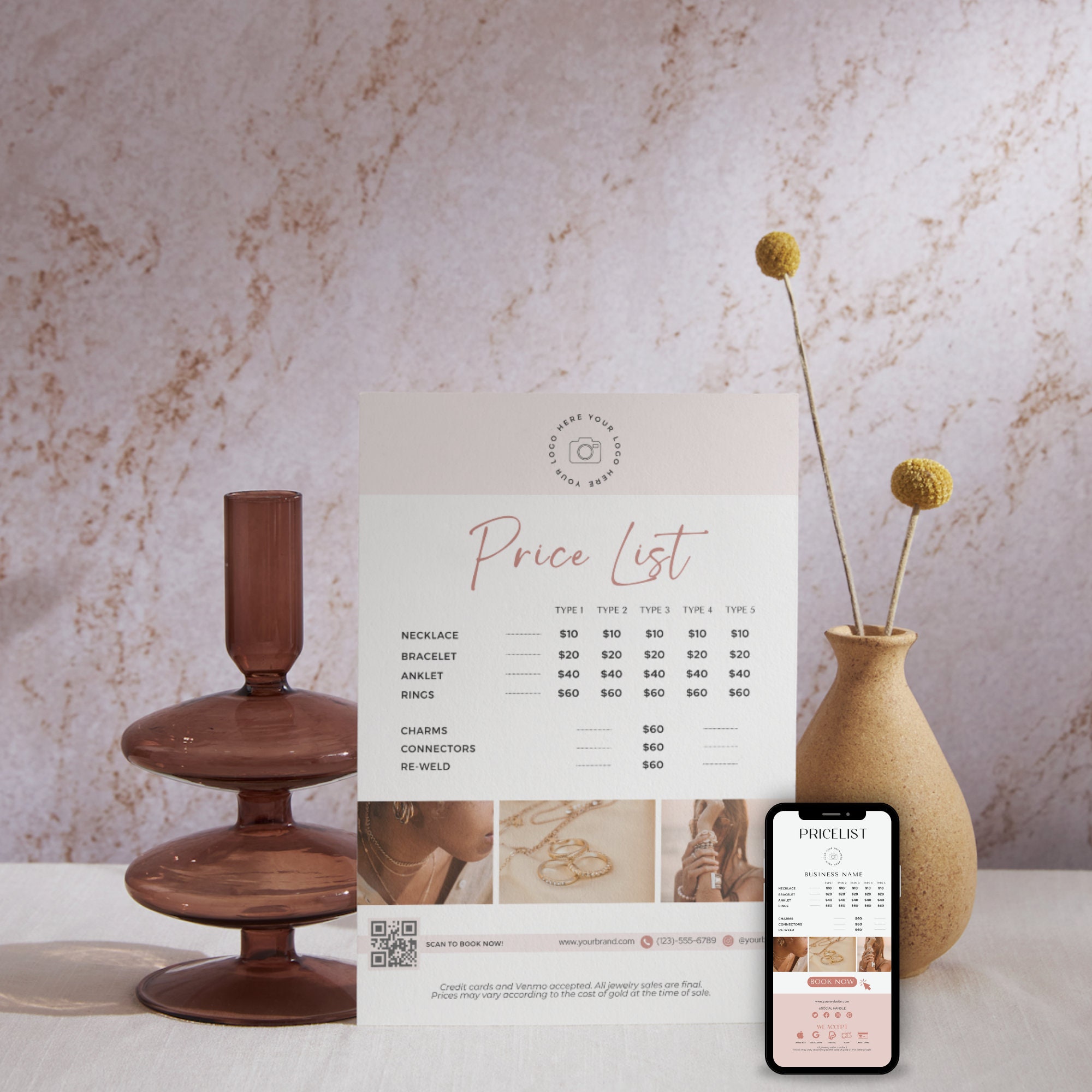 Permanent Jewelry Price List Sign Permanent Jewelry Editable Template ...