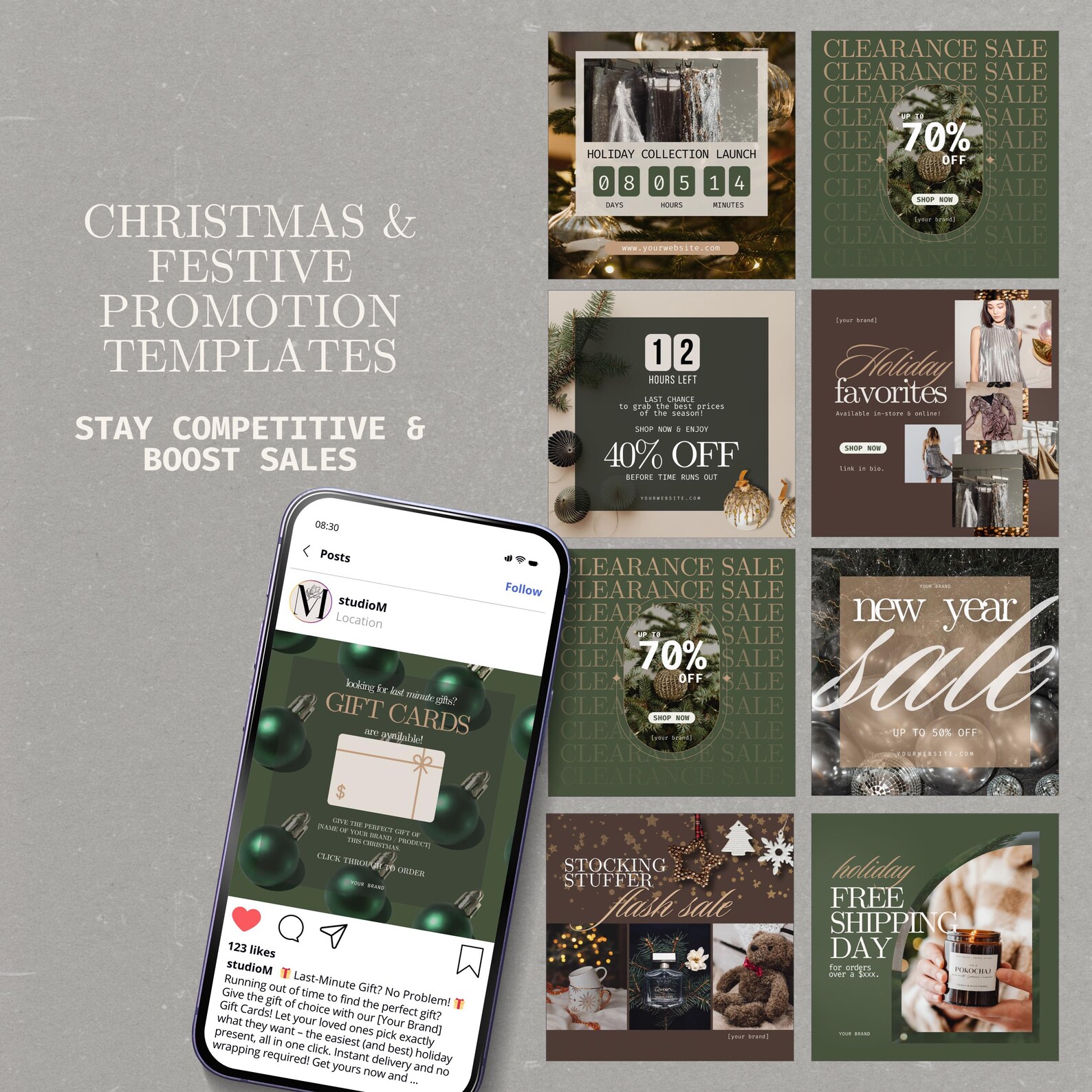 Christmas Instagram Templates, Canva Holiday Social Media Templates ...