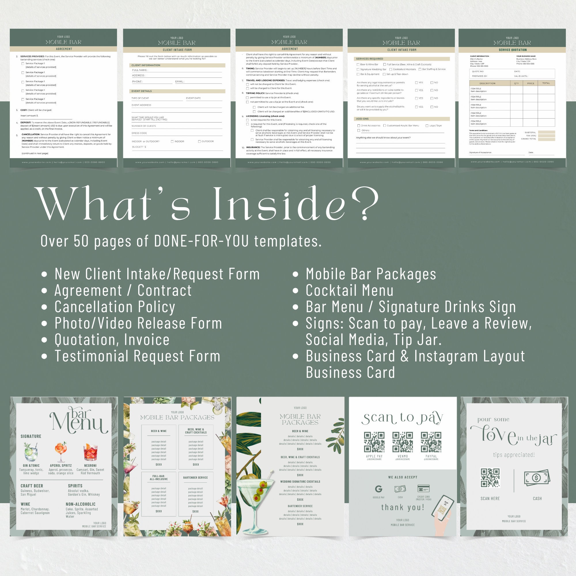 Mobile Bartending Contract Bundle With Agreement Forms, Mobile Bar ...