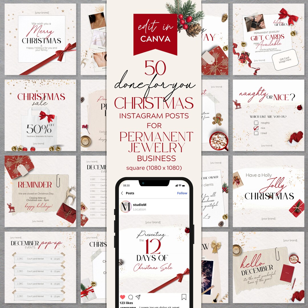 Christmas Instagram Template for Permanent Jewelry, Instagram Canva ...