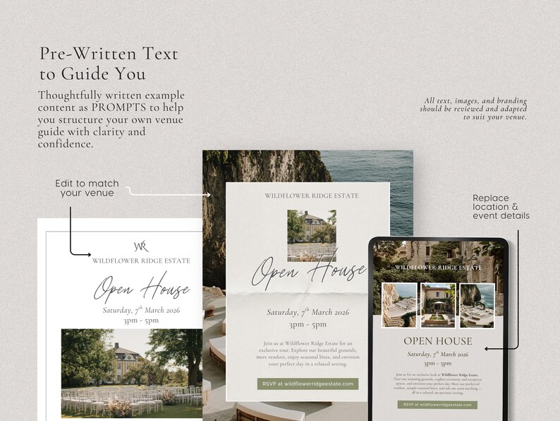 Wedding Venue Marketing Template Bundle for Open House Event, Editable ...