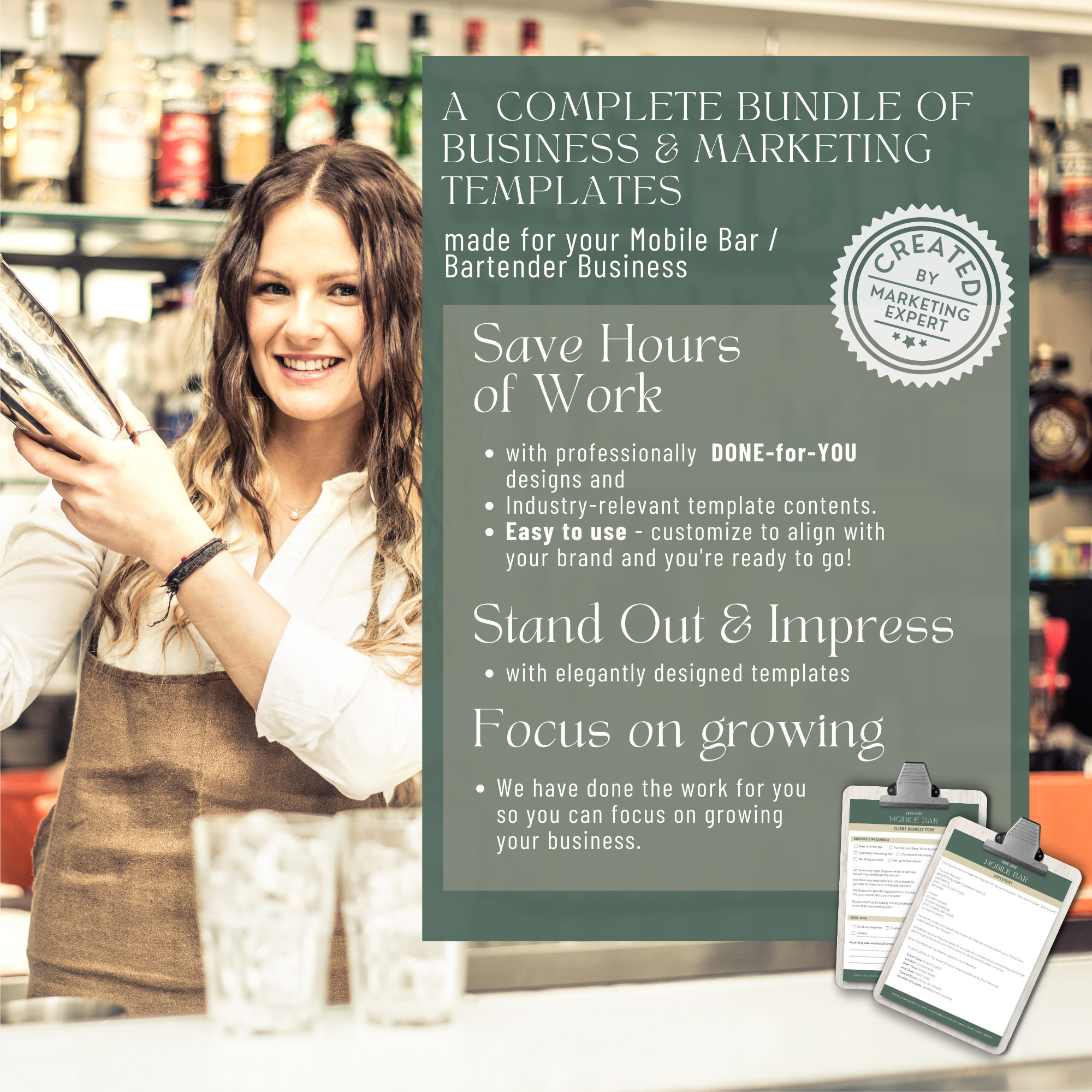 Mobile Bar Template Bundle, Editable Canva Templates, Mobile Bartending ...