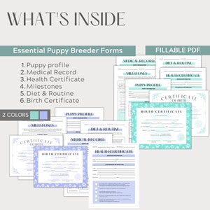 Fillable Breeder Puppy Pack With Puppy Medical Record, Puppy Profile ...