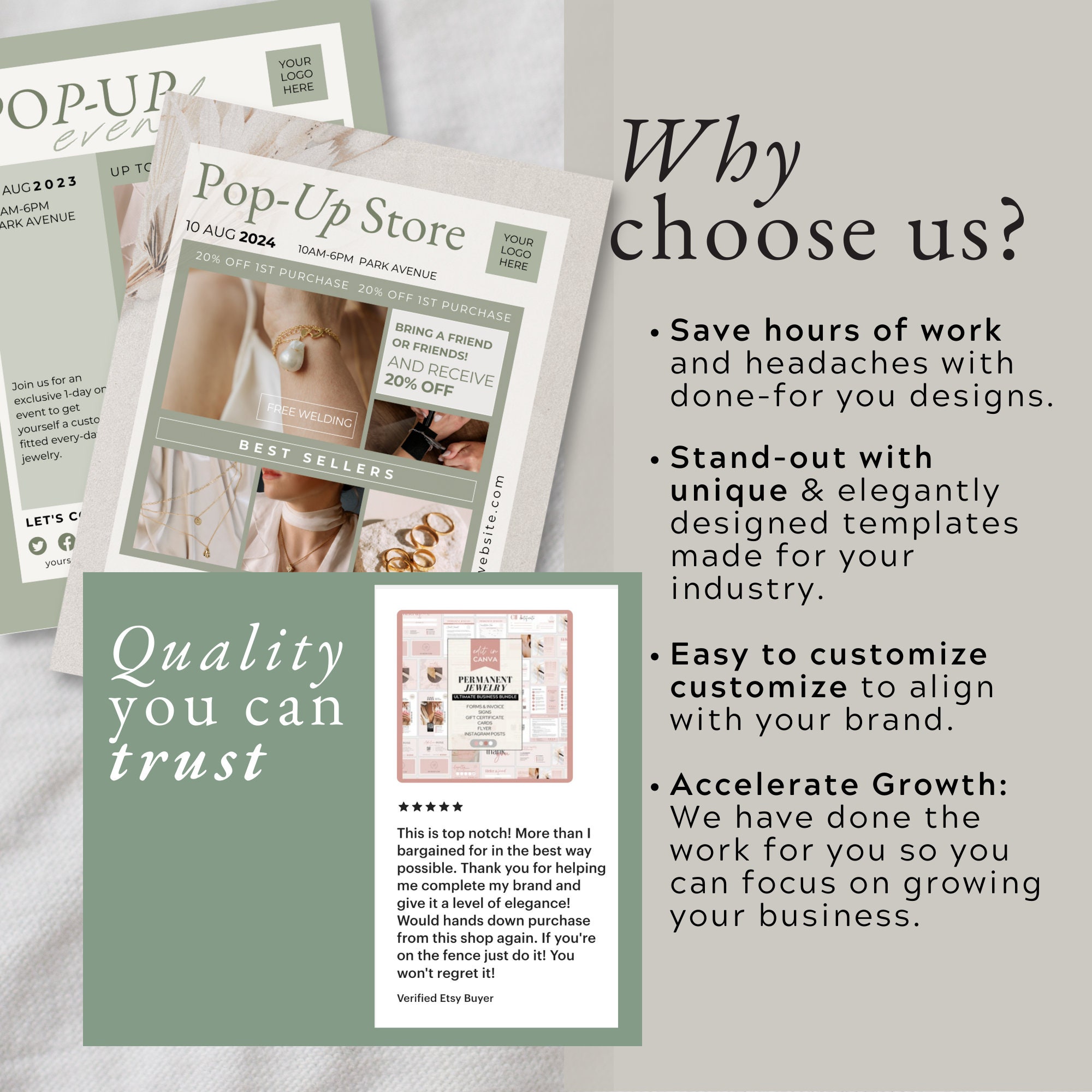 BOHO Permanent Jewelry Marketing Flyer Bundle, Permanent Jewelry Pop up ...