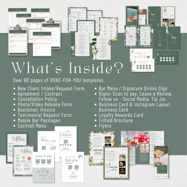 Mobile Bar Template Bundle, Editable Canva Templates, Mobile Bartending ...