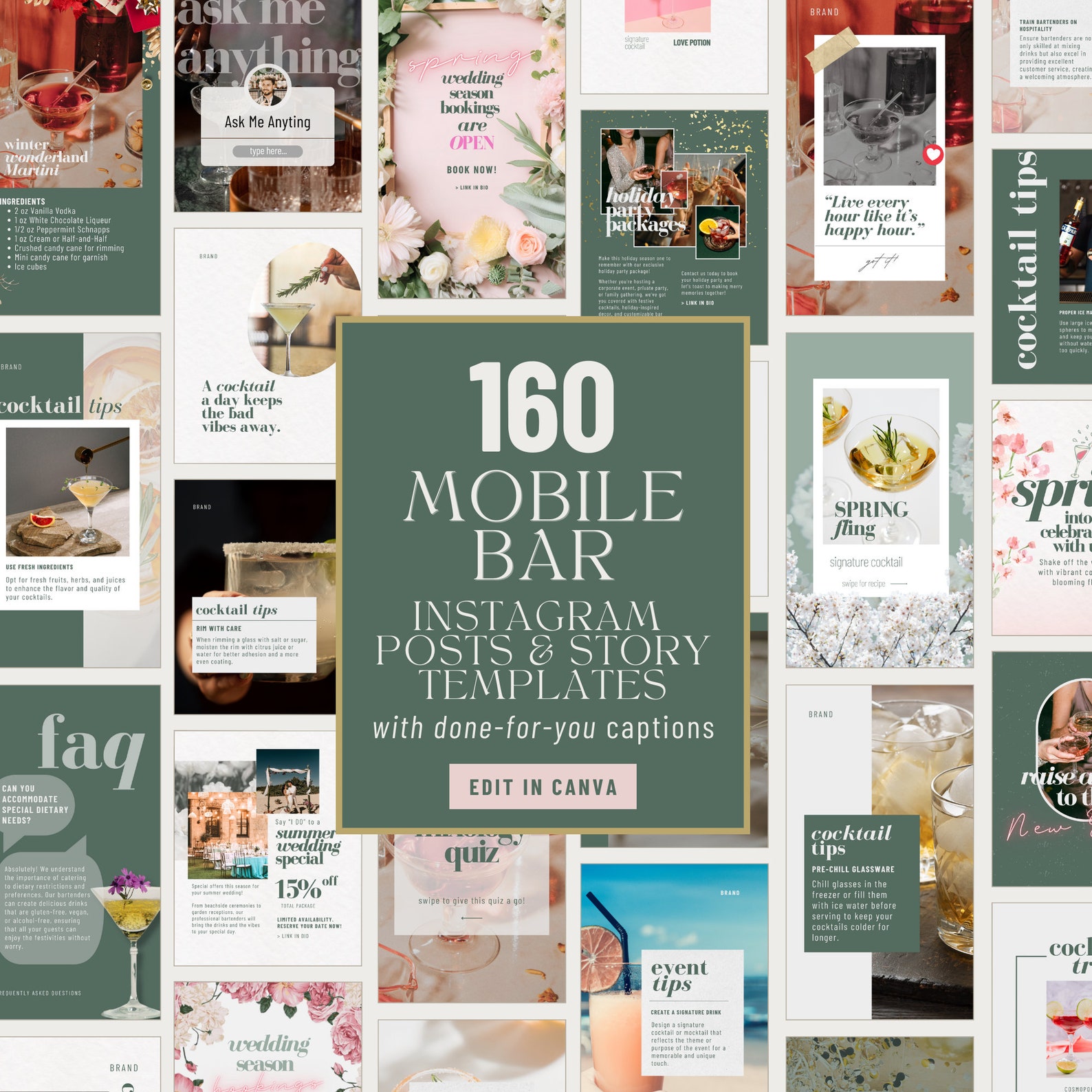 Mobile Bar Instagram Posts and Stories Templates, Editable Mobile Bar ...