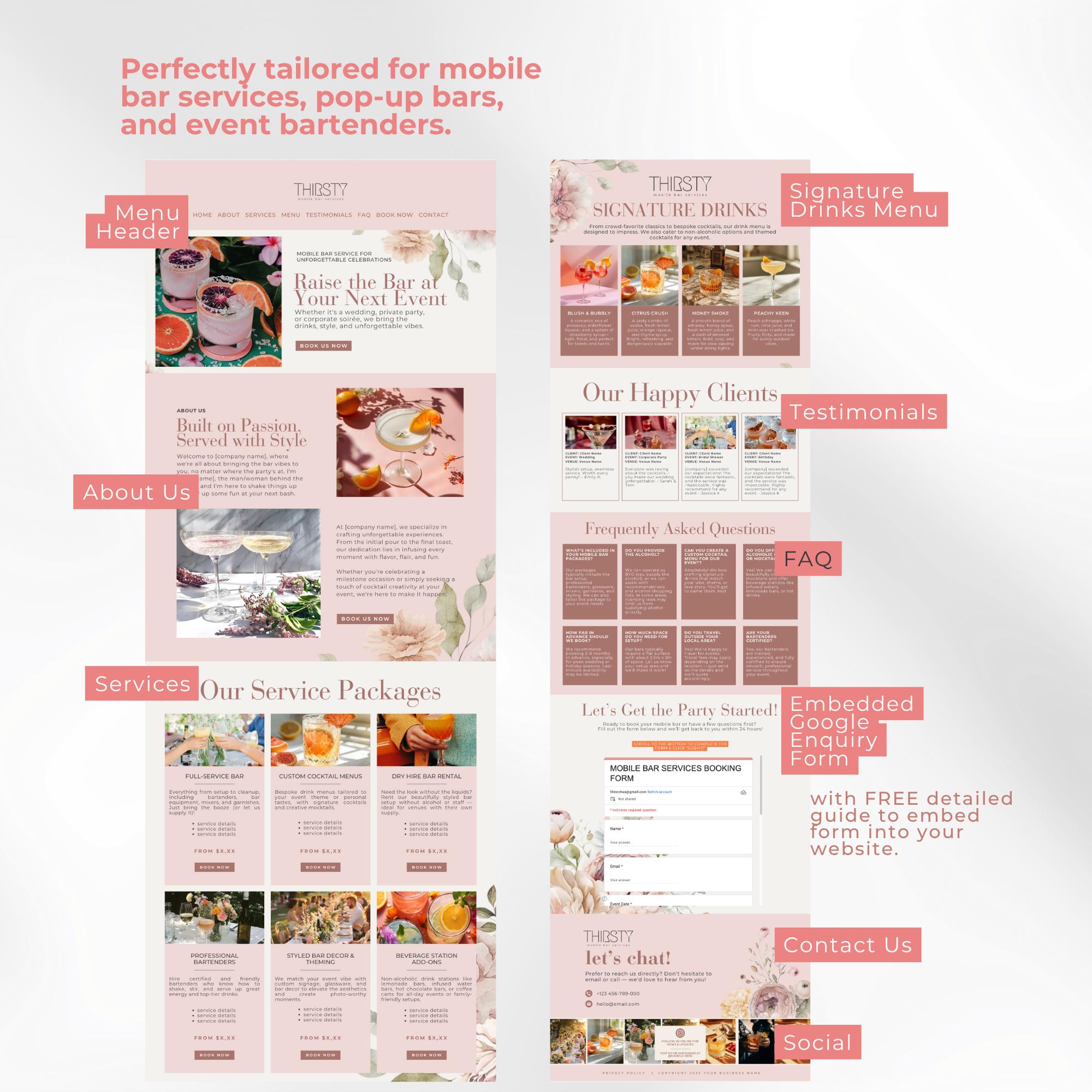 Mobile Bar Website Template With Booking Form, Canva Landing Page for ...