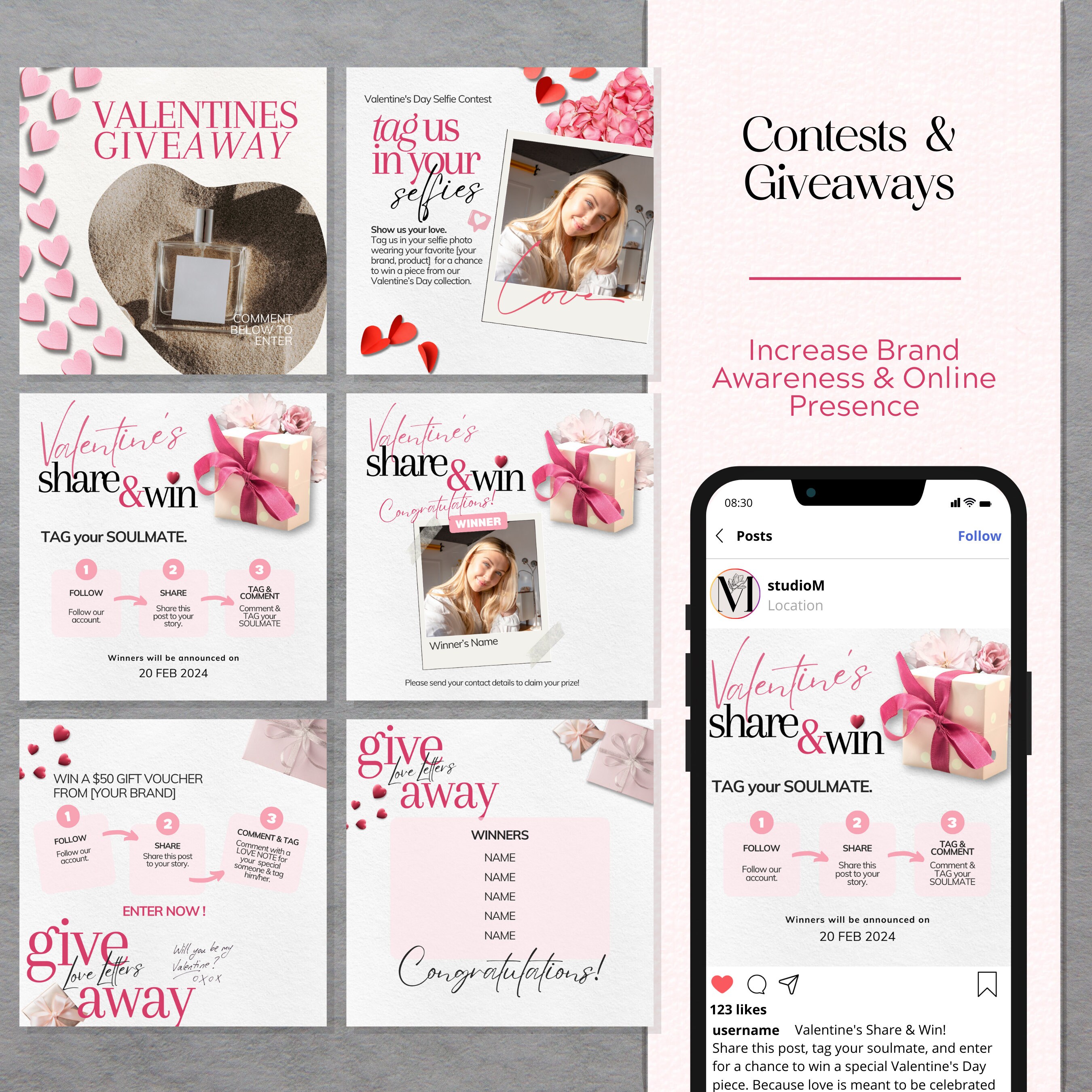 Valentines Day Instagram Posts Canva Template With Captions, Engagement ...