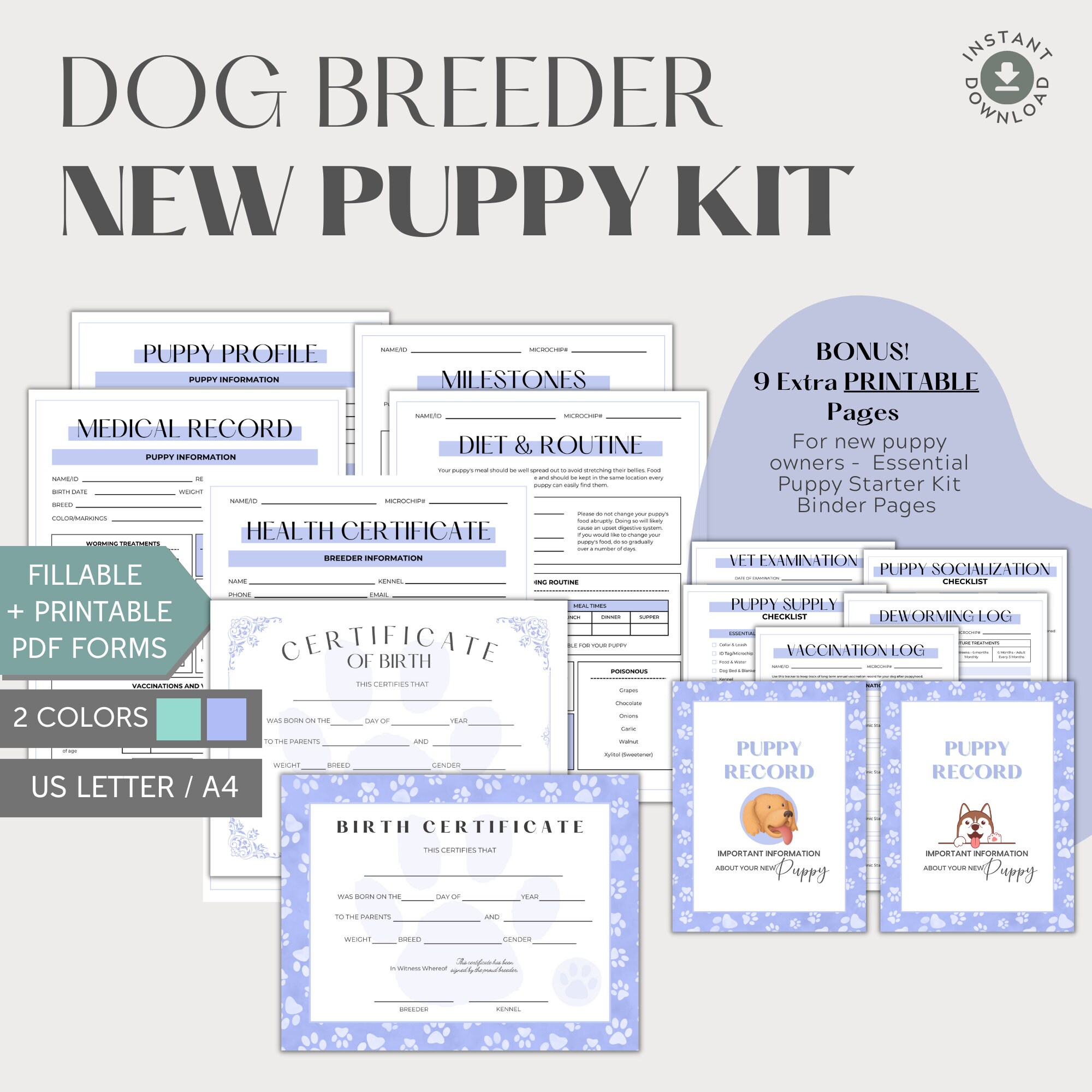 Fillable Breeder Puppy Pack With Puppy Medical Record, Puppy Profile ...