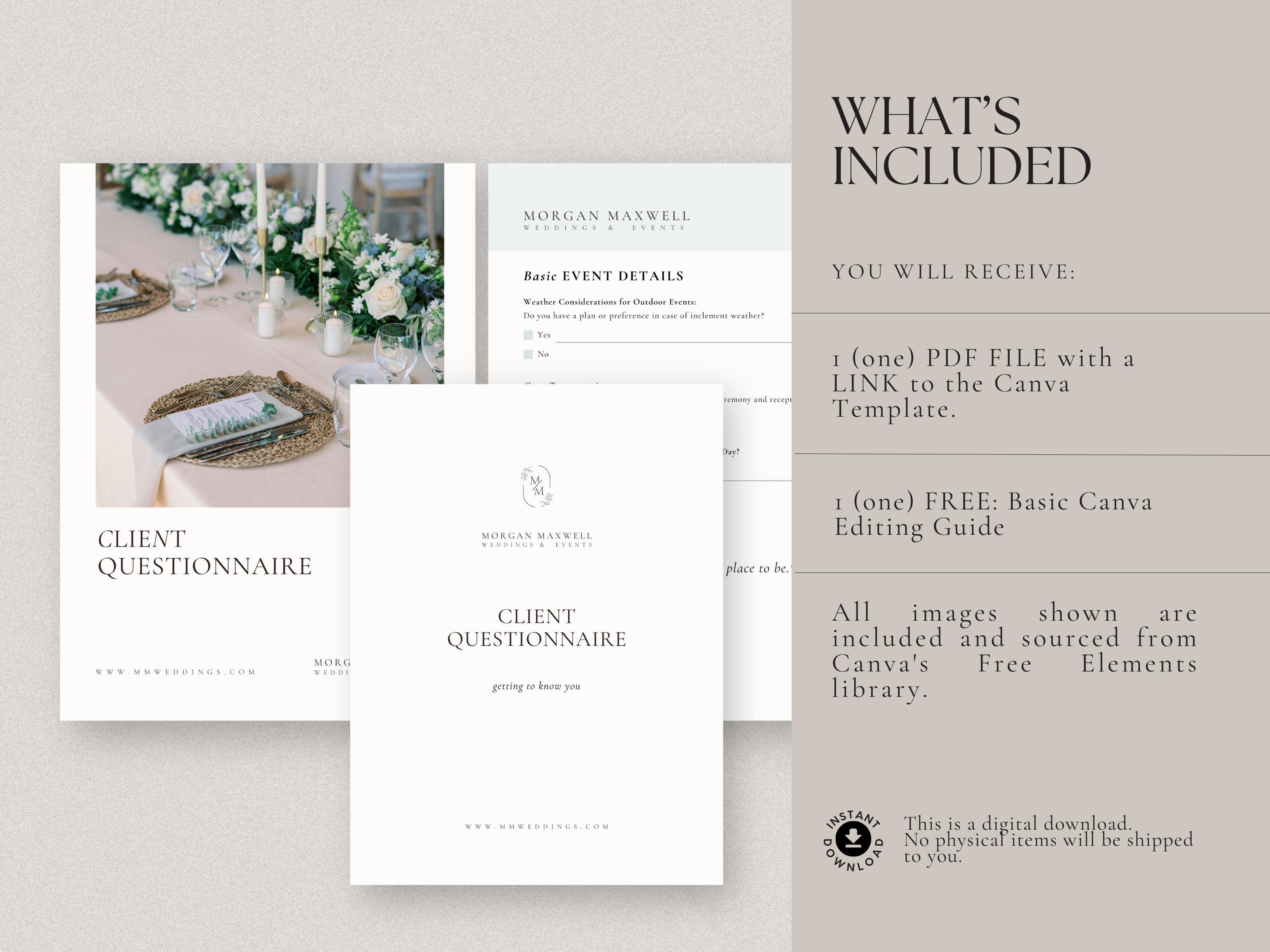 Wedding Planner Client Questionnaire Template, Wedding Client ...