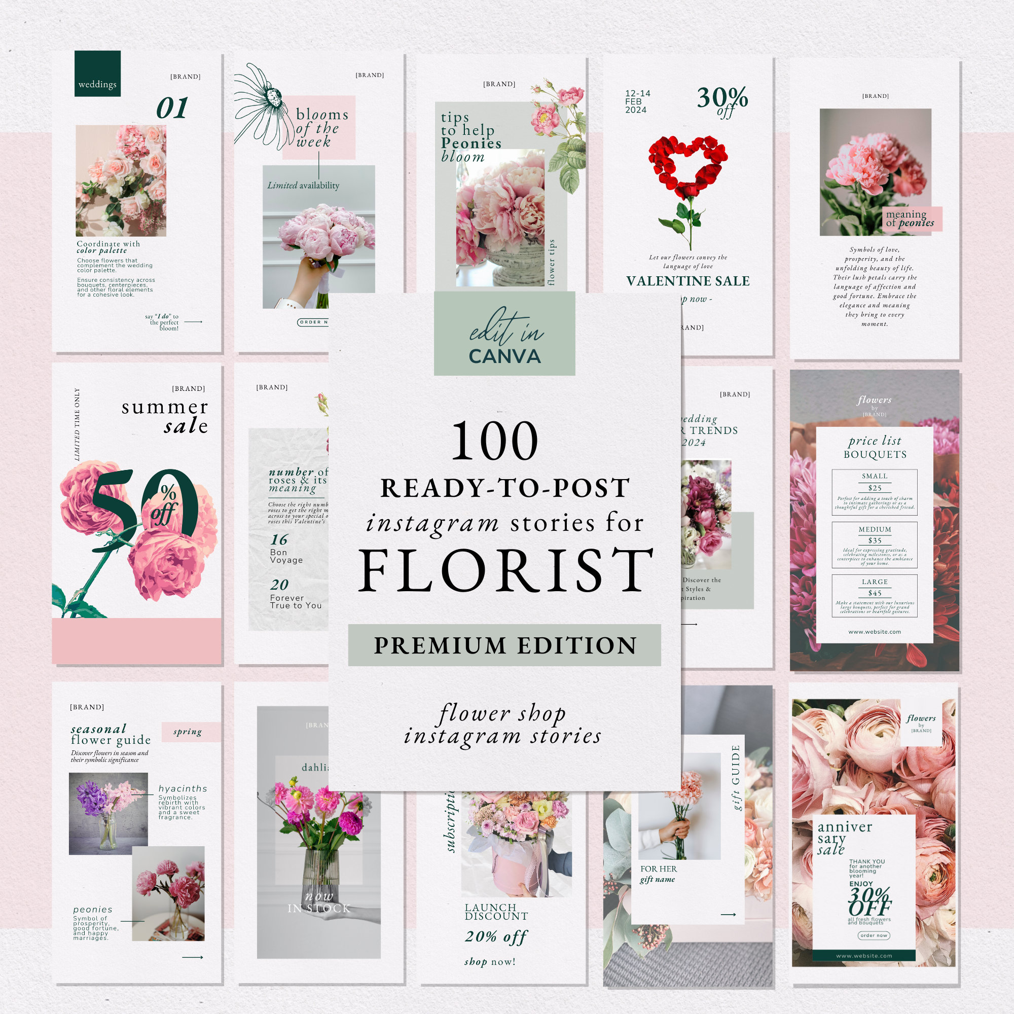 Floral Designer Social Media Post Templates, Canva Florist Instagram ...